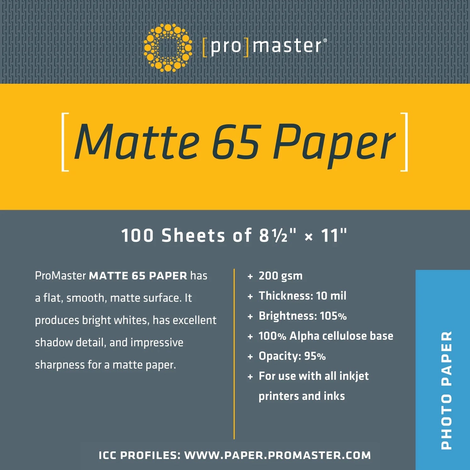ProMaster Matte 65 Paper 8.5" x 11" - 100 Sheets (200 GSM) – PROCAM ...